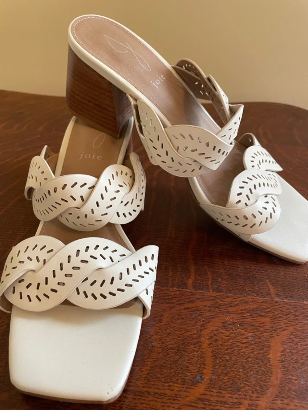 Joie | Shoes | 3 For 2joie Cream Braided Perforated Leather Block Heel ...